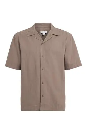 Sunspel Cotton Textured Stripe Shirt - Brown