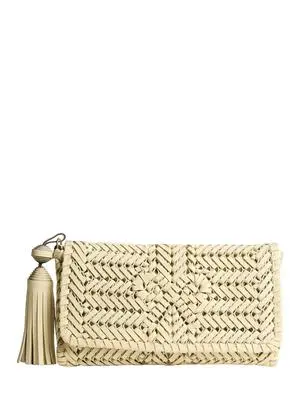 ANYA HINDMARCH Leather Woven Clutch Bag With Tassel - Yellow