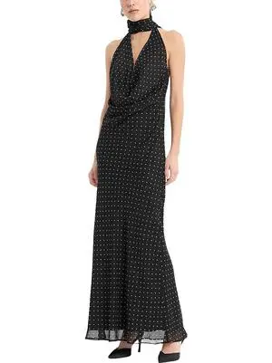 ROTATE BY BIRGER CHRISTENSEN Polka Dot Chiffon Halterneck Maxi Dress - Black