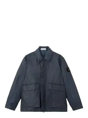 Stone Island Cotton Canvas Jacket With Logo Patch - Blue
