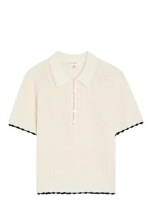 FRAME Pointelle-knit Polo Top - Beige