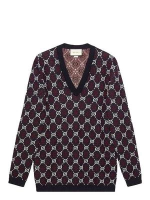 Gucci Logo Embroidered V Neck Sweater - Navy