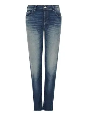 Emporio Armani Embroidered-logo Denim Trousers - Blue