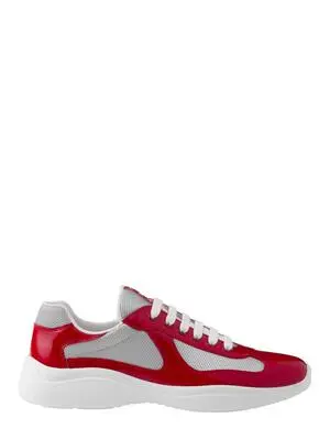 Prada Prada Linea Rossa Patent Leather And Technical Fabric America's Cup Sneakers Red/silver
