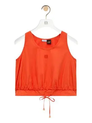 Loewe Drawstring Waist Crewneck Top With Anagram Pebble Pattern - Orange