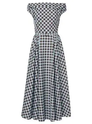 Oscar De La Renta Gingham Off-the-shoulder Midi Dress - Gray