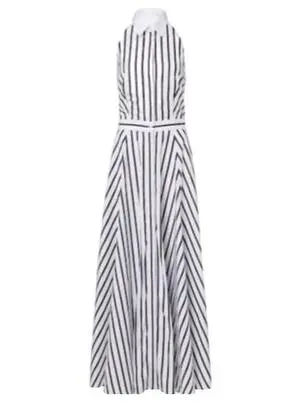 Ralph Lauren Ralph Lauren Eldred Striped Cotton Halterneck Maxi Shirt Dress Gray