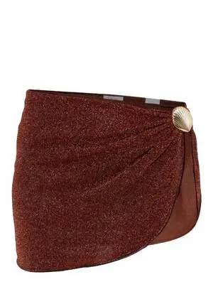 OSEREE Oseree Asymmetrical Metallic Mini Skirt With Shell Embellishment