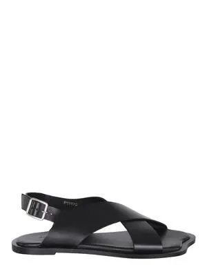 ALOHAS Nalu Flat Sandals With Buckle Ankle Strap - Black