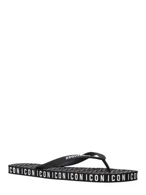 Dsquared2 Icon All-over Logo Printed Flip Flops - Black