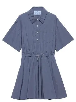 Prada Prada Short Sleeve Collared Technical Pongé Dress Aviator Blue