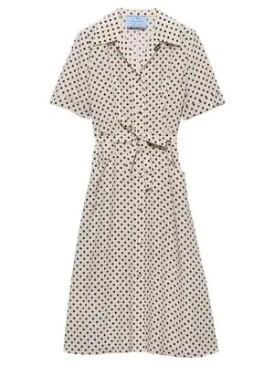 Prada Polka Dot Print Marocain Shirt Dress - Beige Sand/blue