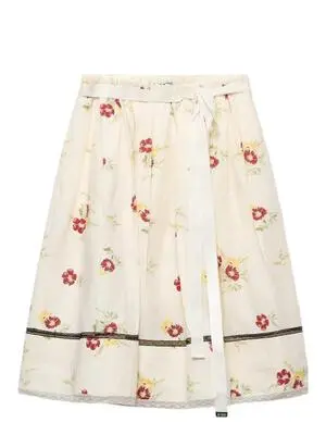 Prada Floral Print Linen Skirt - Ruby Red