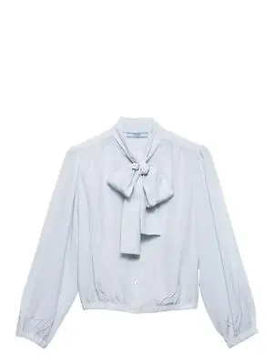 Prada Crepe De Chine Shirt With Bow Detail - Interstellar Blue