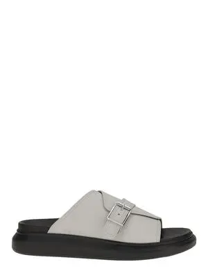 Alexander McQueen Leather Buckle Slide Sandals - Grey