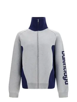 Balenciaga Zip Knit Sweater With High Neck And Contrasting Yoke - Grey