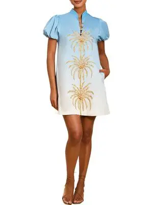 Mestiza New York Elliana Embroidered Poplin Barong Mini Dress - Blue