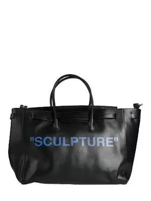 OFF-WHITE™ OFF-WHITE™ Black Textured Leather Maxi Shopper Bag With Logo Print