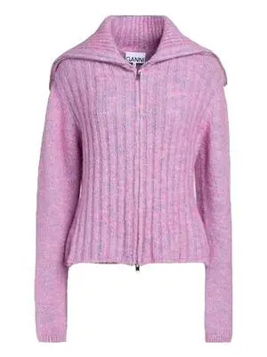GANNI Alpaca Wool Blend Knit Zipper Cardigan - Pink