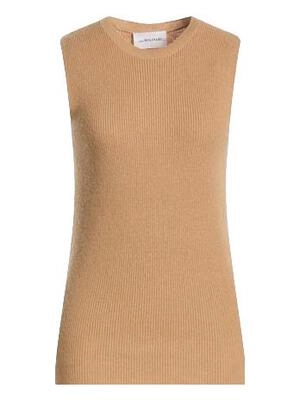 ANNA MOLINARI Sleeveless Wool & Cashmere Crewneck Sweater - Camel
