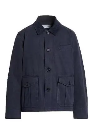 Officine Générale Cotton Gabardine Jacket With Corduroy Trims - Navy