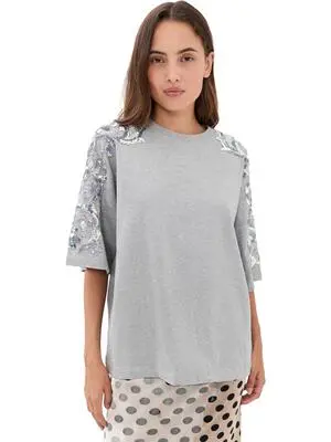 Essentiel Antwerp Embroidered Sequin T-shirt - Silver Lining