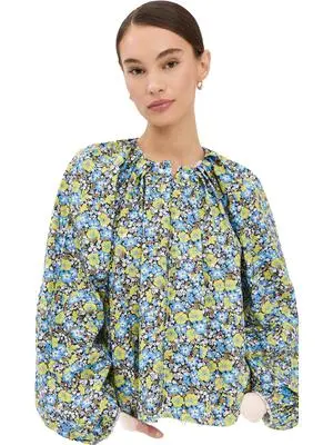 NACKIYE Nackiye Grand Bazaar Floral Print Poplin Top With Pearl Hardware