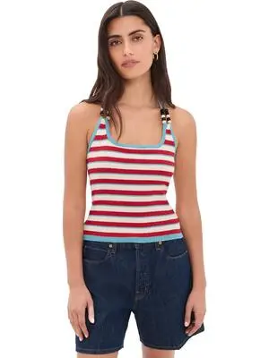 BAILEY ROSE Striped Halter Top With Bead Accents - Sky