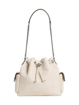 Tory Burch Tory Burch Charlie Quilted Drawstring Shoulder Bag Light Cream