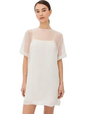 AMI Paris Sheer Silk Trapeze Mini Dress - Blanc Creme