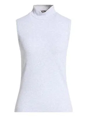 Peserico Sleeveless Turtleneck T-shirt In Light Cotton Elastane - Grey