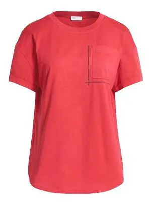 Brunello Cucinelli Cotton T-shirt With Embellished Pocket - Red