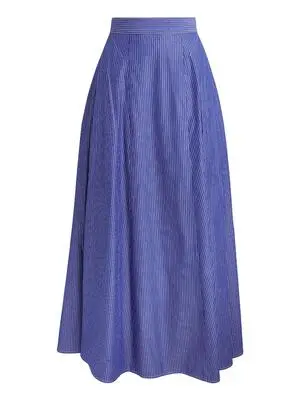 Palmer//harding Cotton Poplin Midi Skirt - Blue