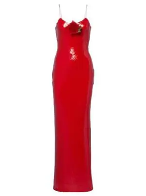 RODARTE Floral Appliqué Sequined Maxi Gown - Red
