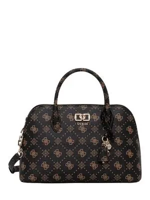 Guess Emelie Logo Monogram Satchel With Detachable Shoulder Strap - Black