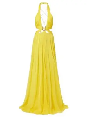 Roberto Cavalli Cutout Silk Chiffon Gown - Yellow