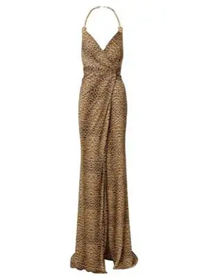Roberto Cavalli Leopard Print Halterneck Gown - Brown