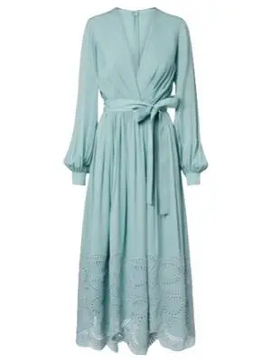 Elie Saab Silk-blend Midi Dress With Lace Trim - Blue