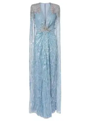 Jenny Packham Symphony Embellished Cape Gown - Blue