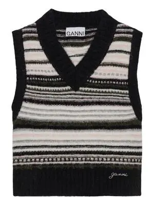 GANNI Striped Knit Vest - Black