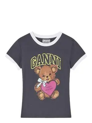 GANNI Cropped Teddy T-shirt - Phantom Black