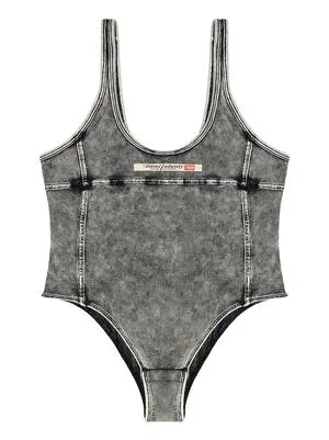DIESEL® Phoebe Scoop Neck Bodysuit With Marble Texture And Logo - Dark Gray
