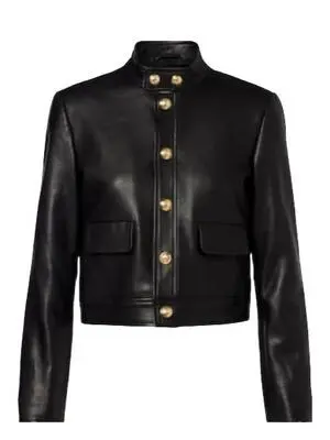 NILI LOTAN Hadley Cropped Leather Jacket With Gold-tone Buttons - Black