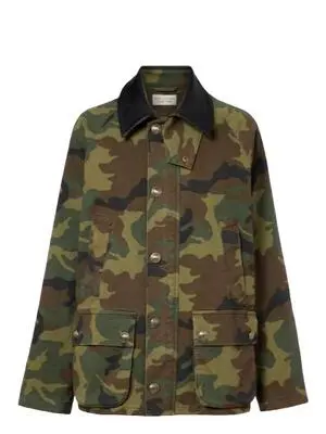 NILI LOTAN Andrew Camouflage Cotton Jacket With Leather Collar - Green