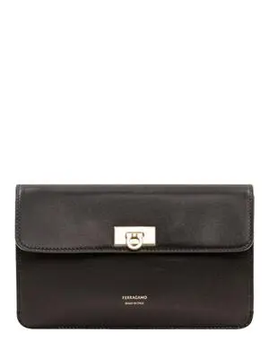 FERRAGAMO Gancini Harley Clutch Bag With Shoulder Strap - Black