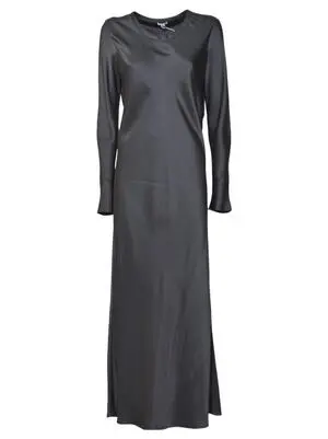 Aspesi Long-sleeved Satin Maxi Dress - Black