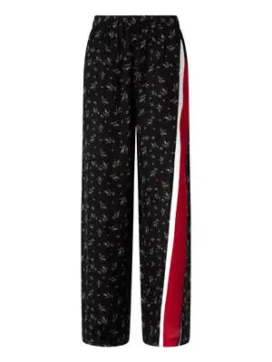 Pinko Floral-print Wide-leg Trousers With Side Stripe - Black