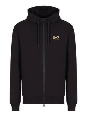 EA7 Logo Detail Full Zip Hoodie - Black