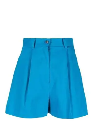 Pinko High-waist Pleated Shorts With Logo Detail - Blue