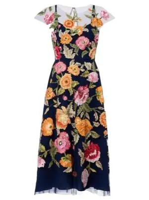 Carolina Herrera Floral Sequin Embellished Midi Dress - Multicolor